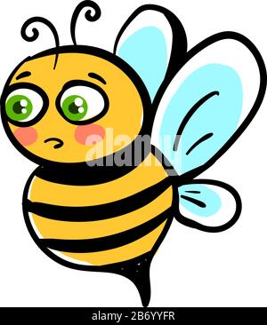 Sad bee, illustration, vector on white background Stock Vector Image ...