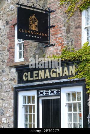 Front exterior of Clenaghans Restaurant near Aghalee, with old black ...