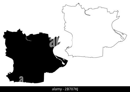 Modern City Map - Krefeld city of Germany with boroughs and titles DE outline map Stock Vector ...