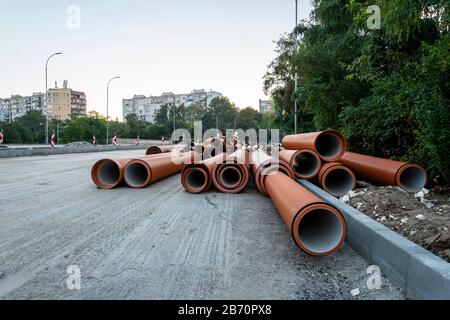 Black PVC water pipes laying on the ground Stock Photo: 21248146 - Alamy