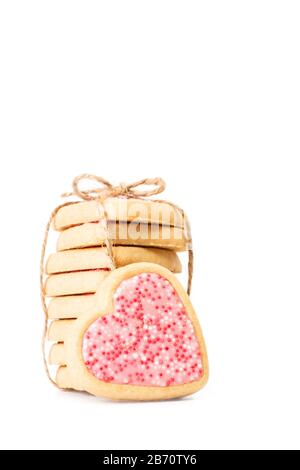 Heap of tasty heart shaped cookies on white background. Valentine's Day ...
