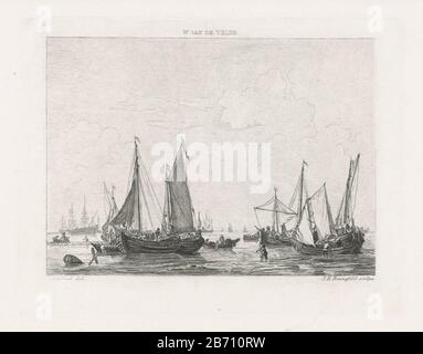 View of a water with ships, Johann Heinrich Troll, After David Kleyne, 1766 - 1824 print ...
