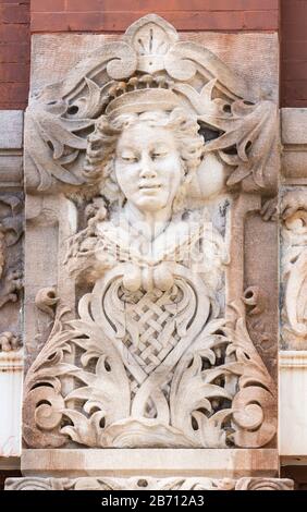 The limestone frieze of the Drhumor Building, in Asheville, NC, USA ...