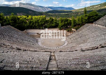 Ruins of Stadium in Epidaurus, Peloponnese, Greece. UNESCO World ...