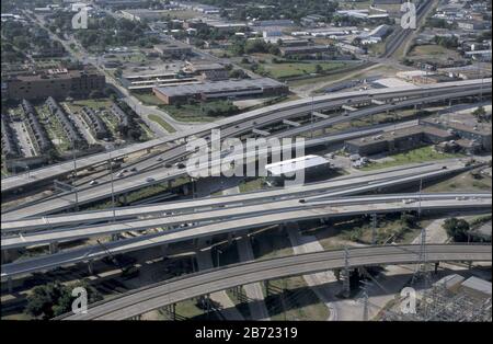 Houston, Texas USA, August 2001: Aerial of downtown skyline with Major ...