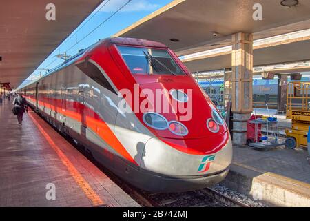 FLORENCE ITALY TRENITALIA TRAIN FRONT OF A RED HIGH SPEED TRAIN THE ...