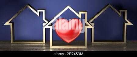 House shape, heart - real estate concept - 3D rendering Stock Photo - Alamy