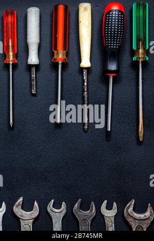 Screwdrivers of different shapes, sizes and colors for repair and ...