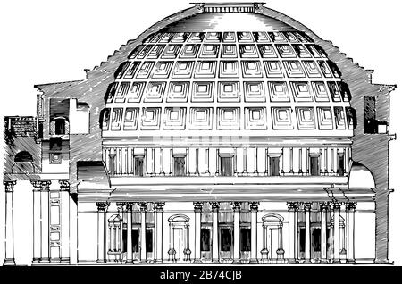 Pantheon one line drawing vector illustration. Popular place in Paris ...