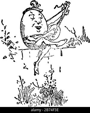 Humpty Dumpty sitting on wall drawing, vintage illustration vector ...