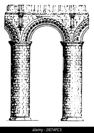 Romanesque arch drawing, vintage architecture illustration vector Stock ...