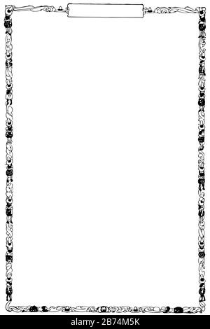 Vector vintage border frame engraving with retro ornament pattern in ...