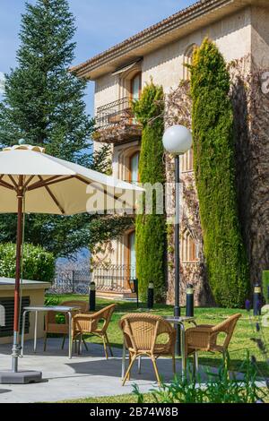 Terrace in a restaurant located next to the Cap de Creus lighthouse ...