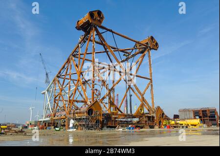 An offshore oil and gas platform also known as a steel jacket under ...