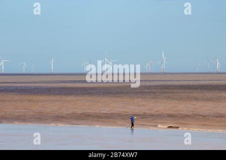 England, Lincolnshire, Skegness, Lincs Wind Farm offshore on the ...