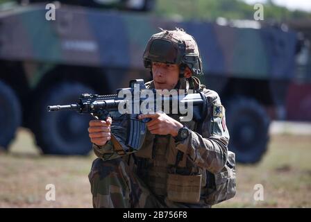 A French soldier of the 153 infantry regiment from Colmar with assault ...