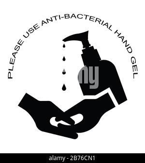 Please use anti bacterial hand gel sign isolated on black background ...