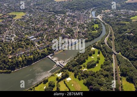 the river Ruhr in the district Werden, on the left the Ruhr island ...