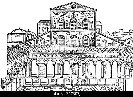 Vector line illustration of St. Peter's Basilica (Papal Basilica of St ...