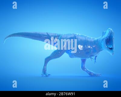 Computer artwork Tyrannosaurus rex dinosaur hunting Ornithomimus ...
