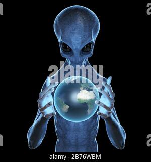 Alien holding Earth, computer illustration Stock Photo - Alamy