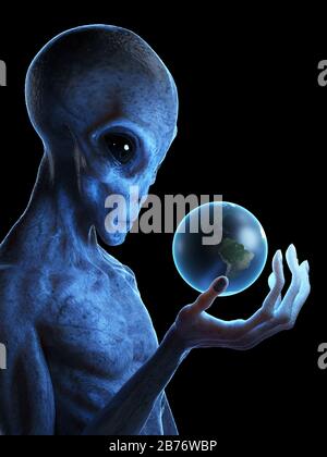 Alien holding Earth, computer illustration Stock Photo - Alamy