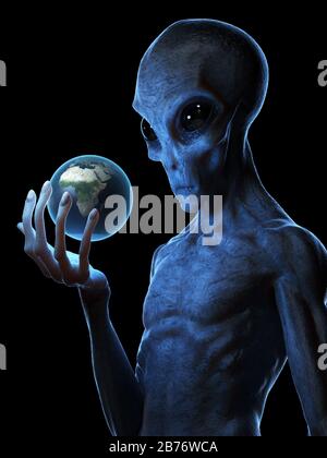 Alien holding Earth, computer illustration Stock Photo - Alamy