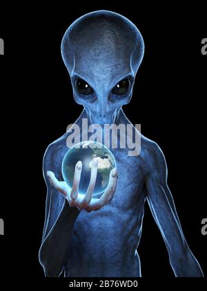 Alien holding Earth, computer illustration Stock Photo - Alamy