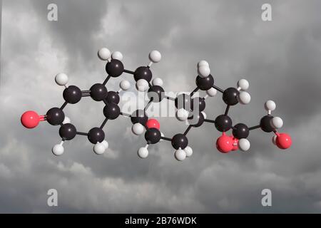 Illustration of an adrenal gland and molecular model of adrenaline ...