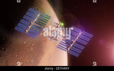 Space station orbiting Mars, computer illustration Stock Photo - Alamy