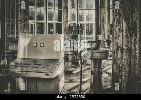 Inside of an old factory with mechanisms Stock Photo - Alamy
