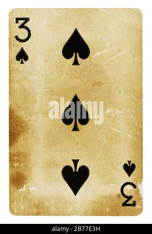Three of Spades Vintage playing card - isolated on white (clipping path ...