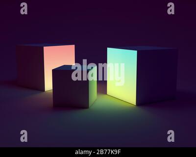 Lightbox colorful cubes on black background. 3D rendering Stock Photo ...