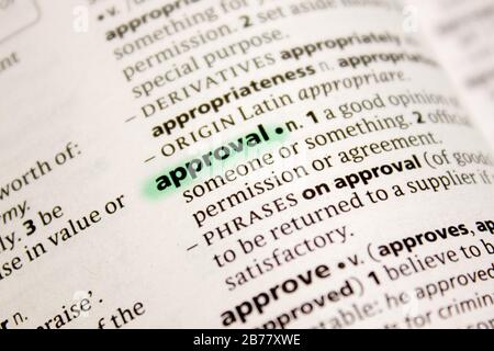 Approval word or phrase in a dictionary Stock Photo - Alamy
