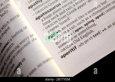 Ape word or phrase in a dictionary Stock Photo - Alamy