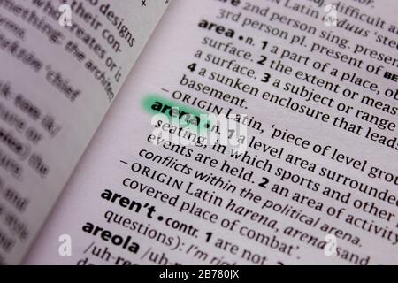 Arena word or phrase in a dictionary Stock Photo - Alamy