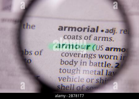 armour word in a dictionary. armour concept Stock Photo - Alamy