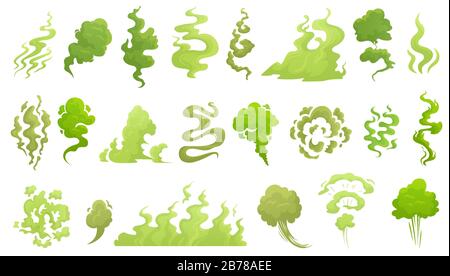 Cartoon bad smell stench green clouds vector set isolated. Illustration ...