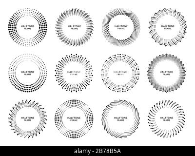 Random circles, dots halftone (half tone) element in spiral, circular ...