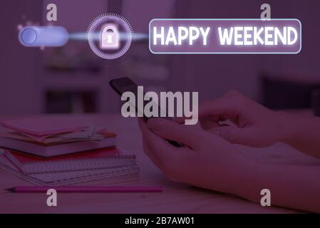Writing note showing Happy Weekend. Business concept for something nice ...