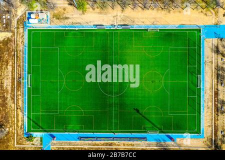 soccer field center and ball top view background Stock Photo - Alamy
