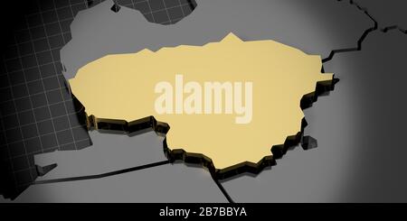 Country shape of Lithuania 3d illustration Map 3d inner extrude map Sea ...