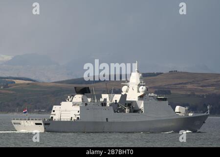 The Royal Netherlands Navy De Zeven Provincien-class frigate HNLMS Tromp steams underway during ...