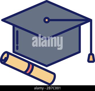 hat graduation with certificate fill style vector illustration design ...