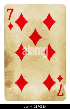Seven of Diamond Vintage playing card - isolated on white (clipping ...