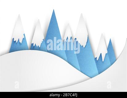Winter mountain paper cut landscape background. Vector banner for ...
