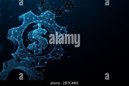 Gear 3d low poly symbol with binary code background. Technology design ...