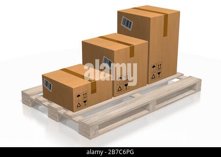 Three parcels. Shipping and logistics on the wooden table. 3D rendering Stock Photo - Alamy