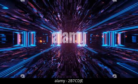Illustration of several blue lights flowing into one direction Stock ...