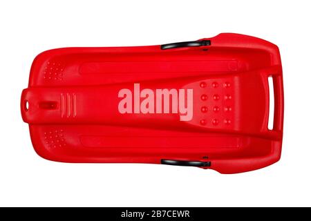 Red plastic sled isolated on a white background with clipping path ...